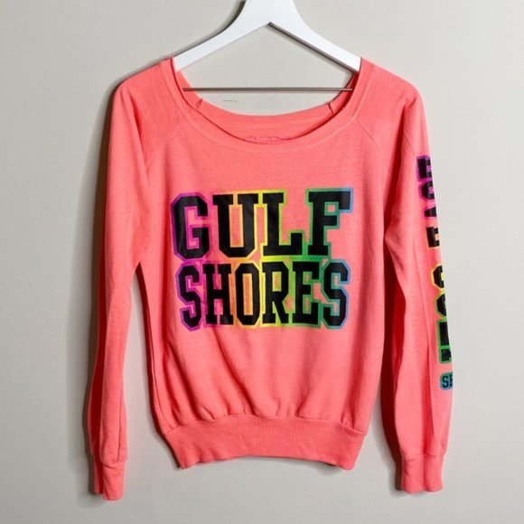 surf style | Tops | Gulf Shores Al Neon Coral Off Shoulder Sweatshirt ...